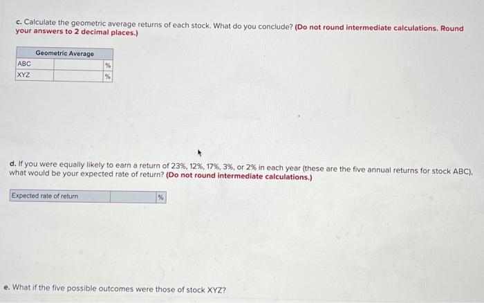 Solved Consider the rate of return of stocks ABC and XYZ. a. | Chegg.com