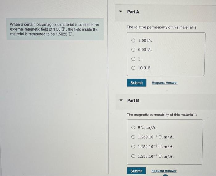 Solved When a certain paramagnetic material is placed in an | Chegg.com