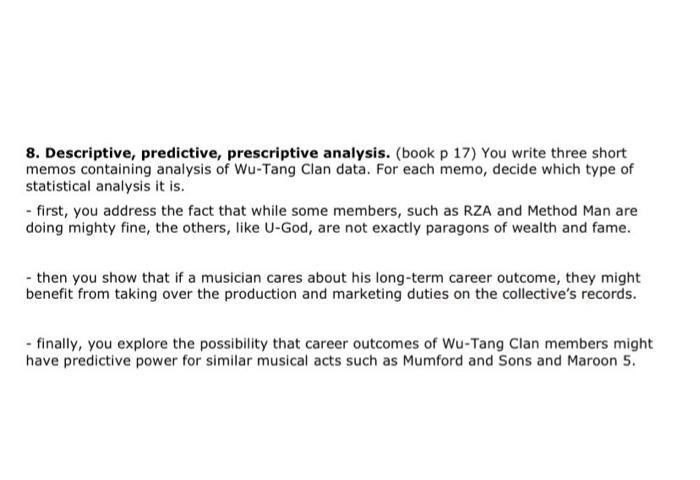 8. Descriptive, predictive, prescriptive analysis. | Chegg.com