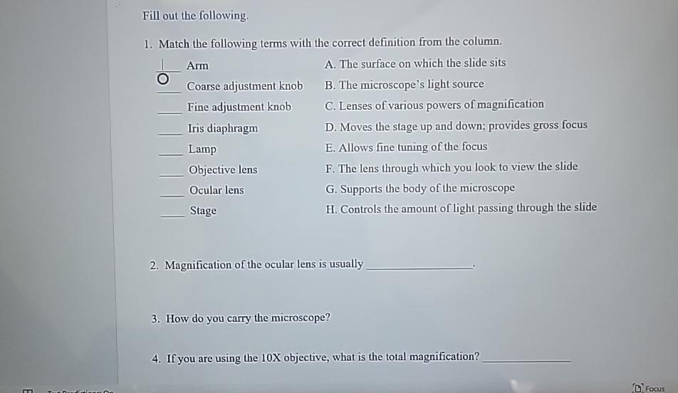 Solved Fill out the following.Match the following terms with | Chegg.com