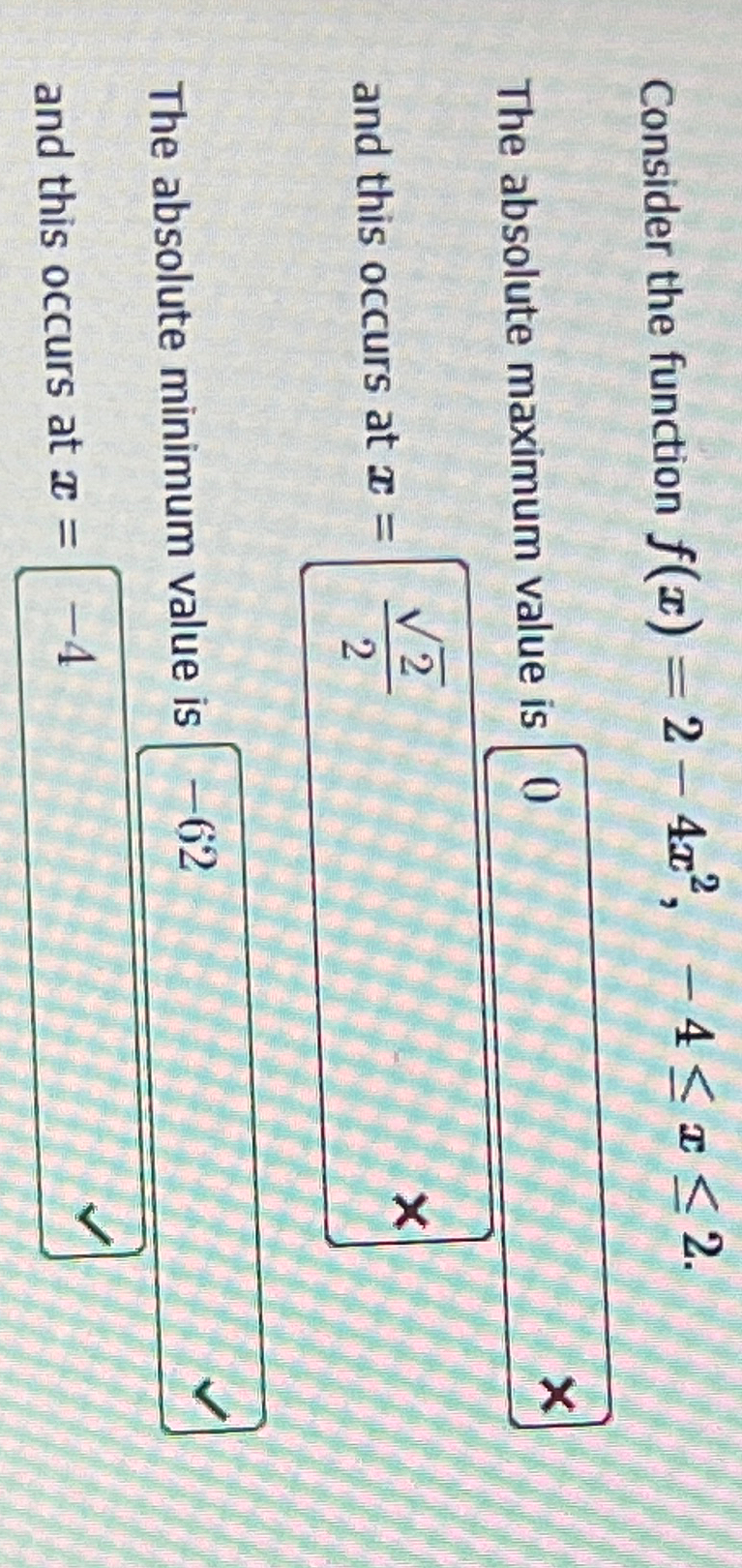 Solved Consider the function f(x)=2-4x2,-4≤x≤2.The absolute | Chegg.com