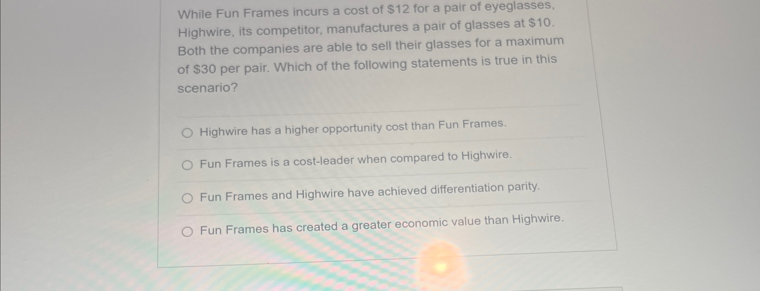 Solved While Fun Frames incurs a cost of $12 ﻿for a pair of | Chegg.com