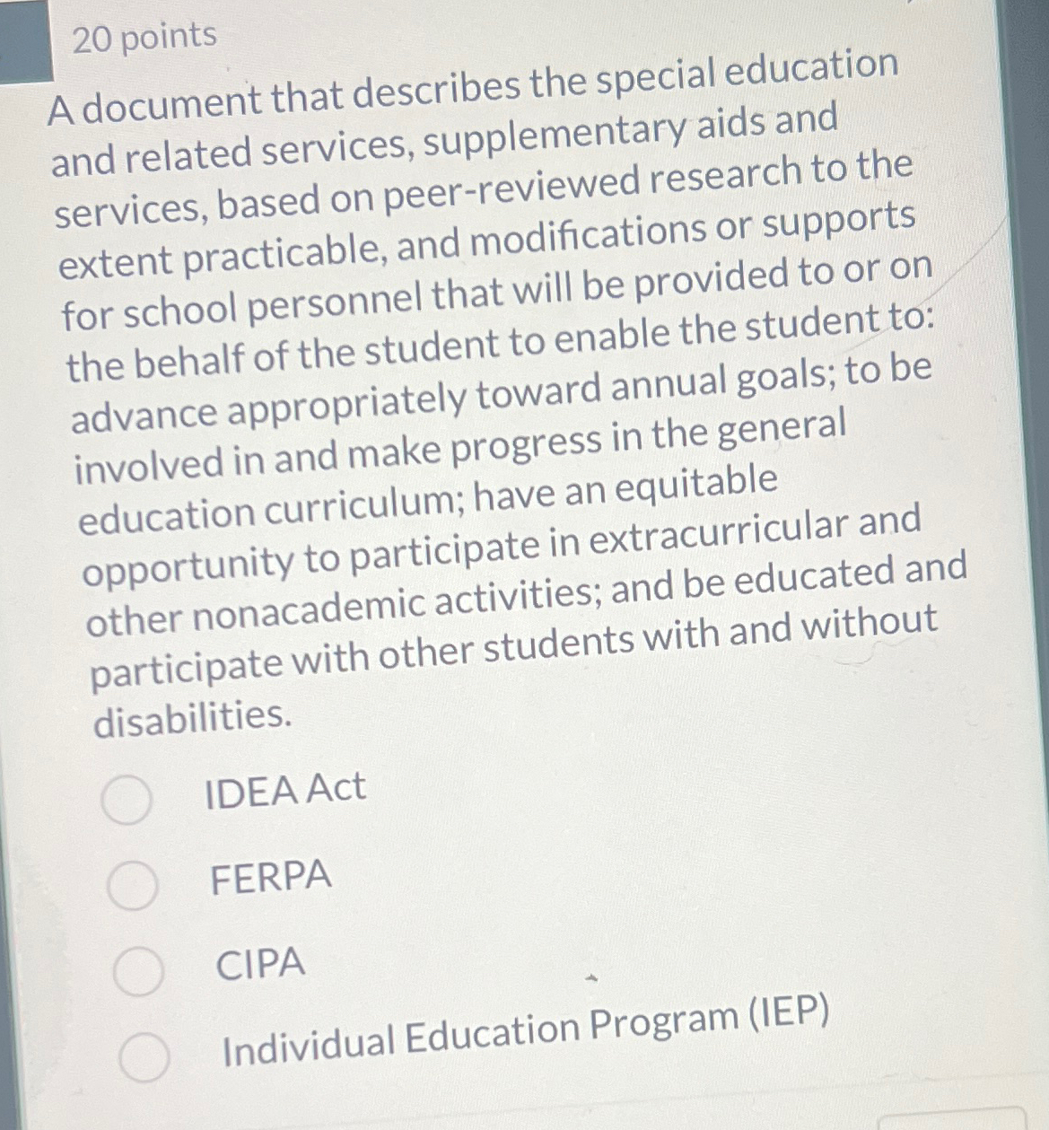 Solved 20 ﻿pointsA document that describes the special | Chegg.com