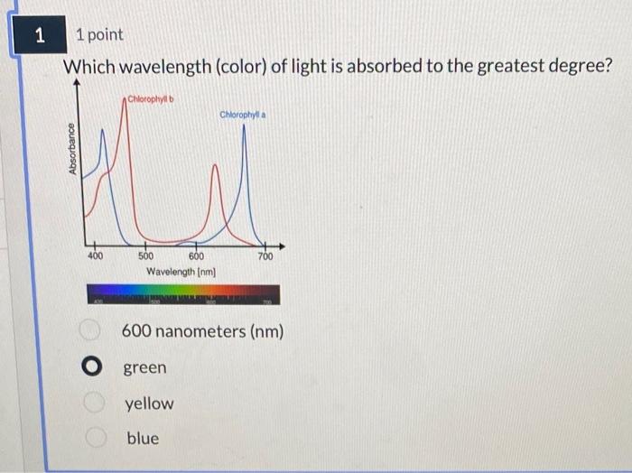 Solved Which wavelength (color) of light is absorbed to the | Chegg.com