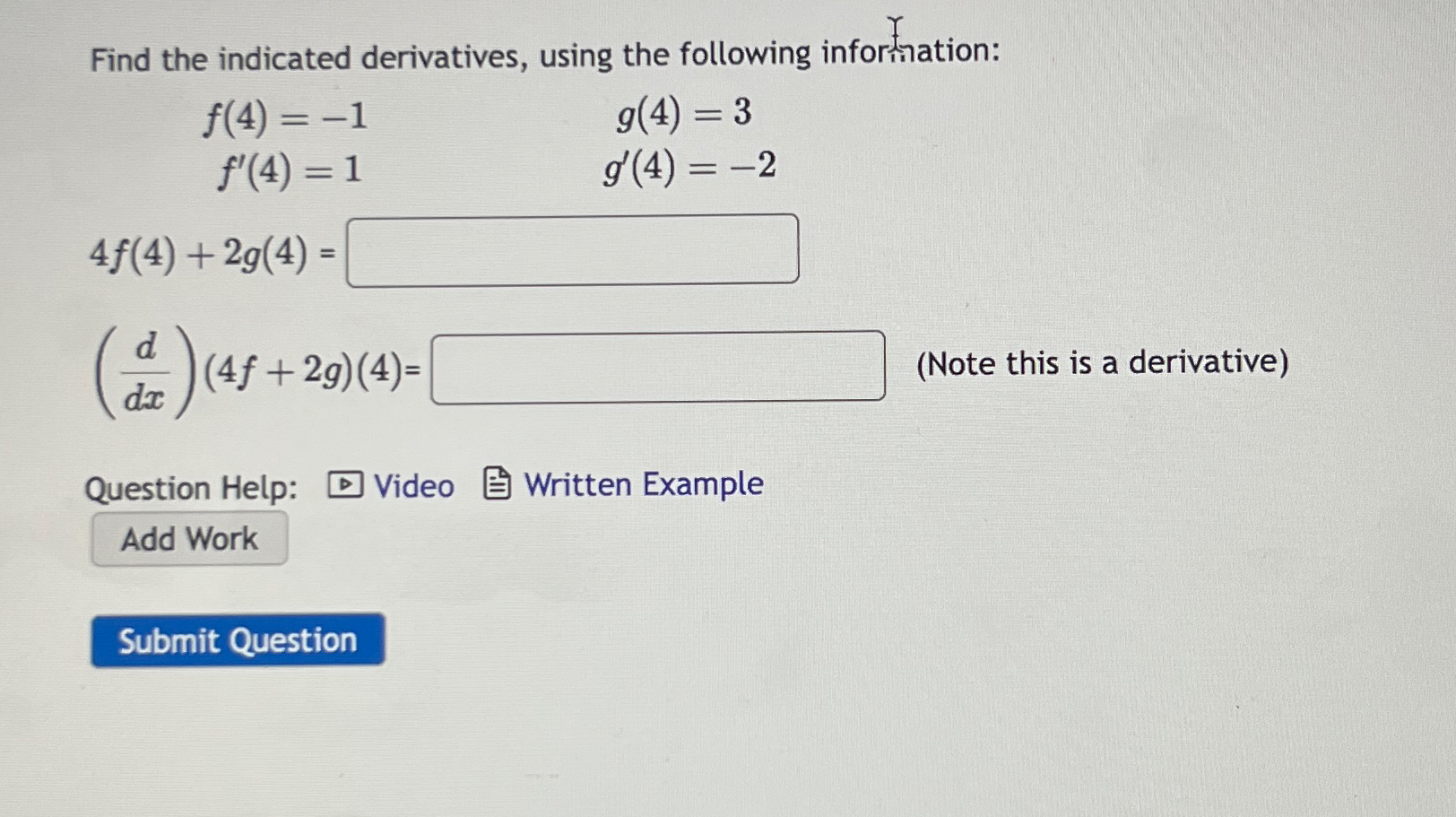 Solved Find the indicated derivatives, using the following | Chegg.com