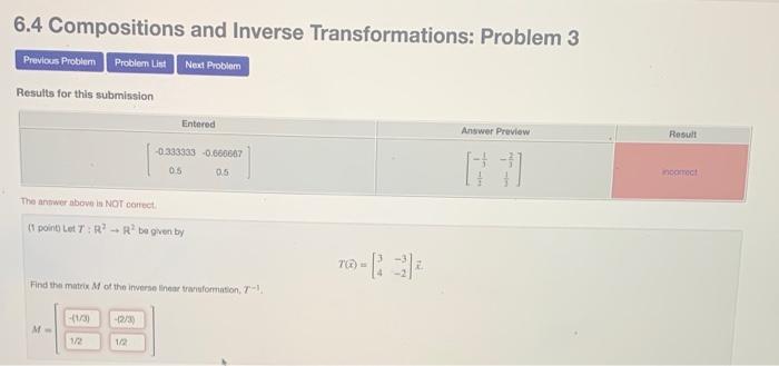 Solved 6.4 Compositions and Inverse Transformations: Problem | Chegg.com