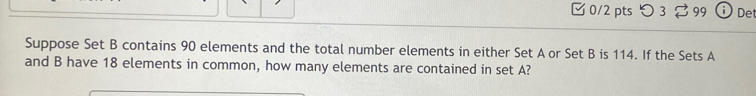 Solved Suppose Set B contains 90 ﻿elements and the total | Chegg.com