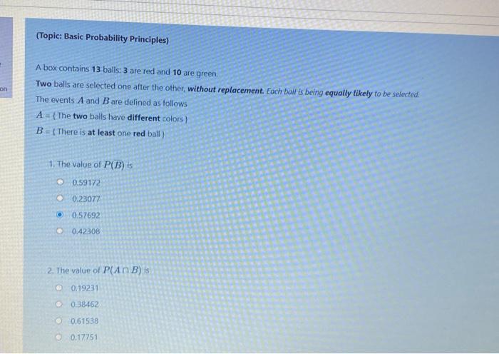 Solved (Topic: Basic Probability Principles) on A box | Chegg.com