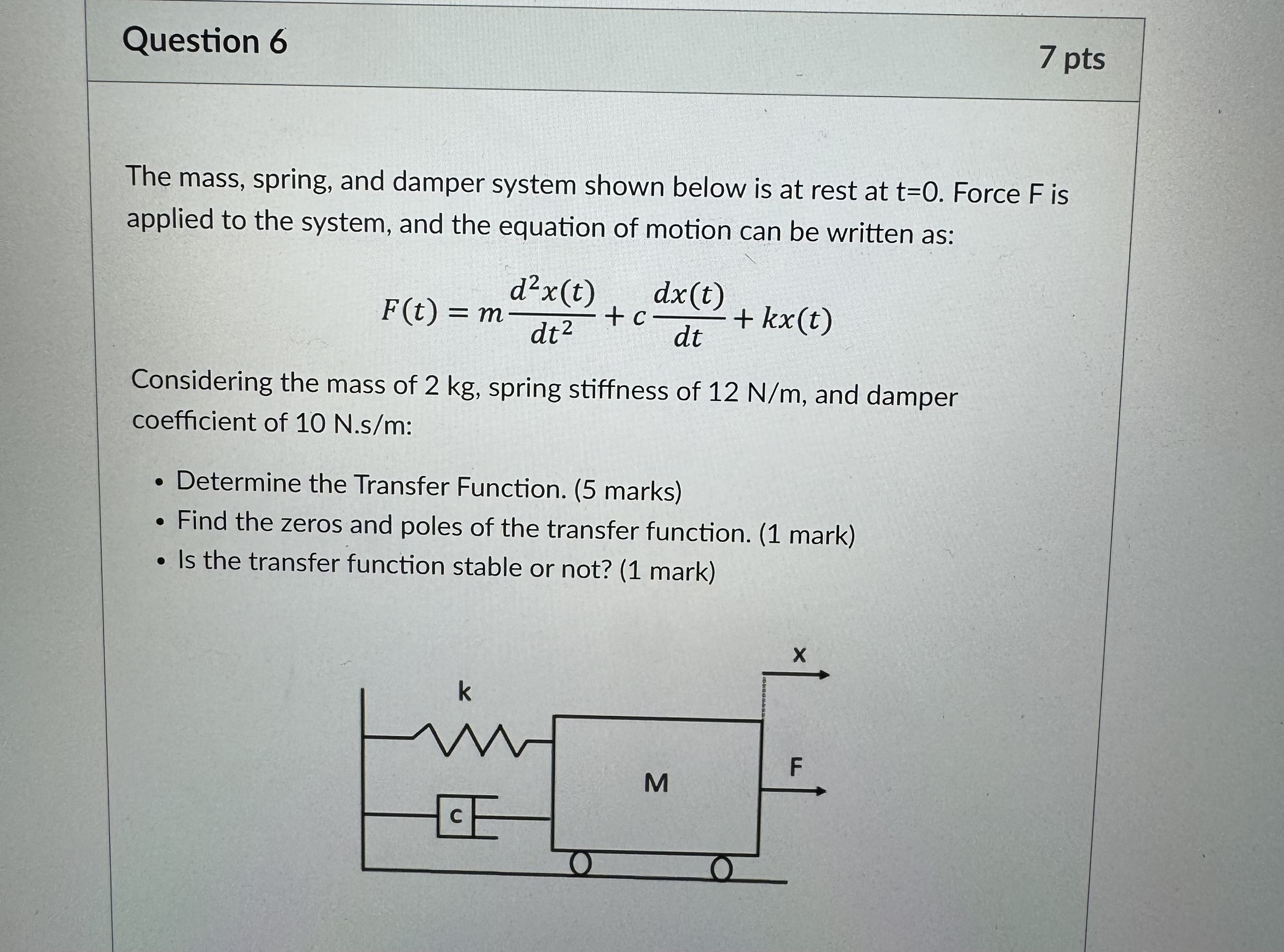 Question 6The mass, spring, and damper system shown | Chegg.com