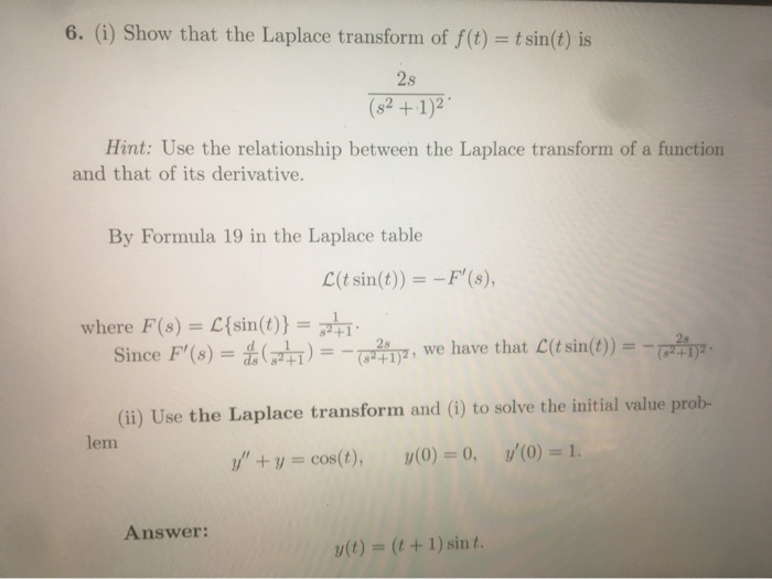 Solved 6. (i) Show that the Laplace transform of f(t) = t | Chegg.com