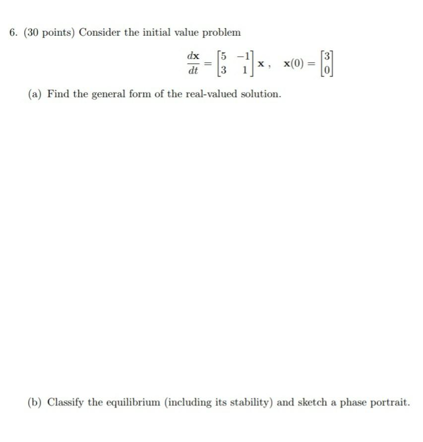 Solved 6. (30 points) Consider the initial value problem dx | Chegg.com