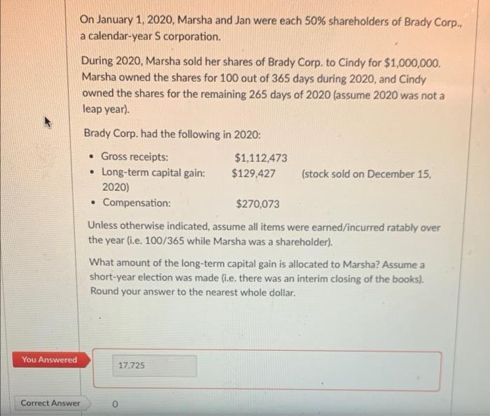 Solved On January 1, 2020, Marsha and Jan were each 50% | Chegg.com