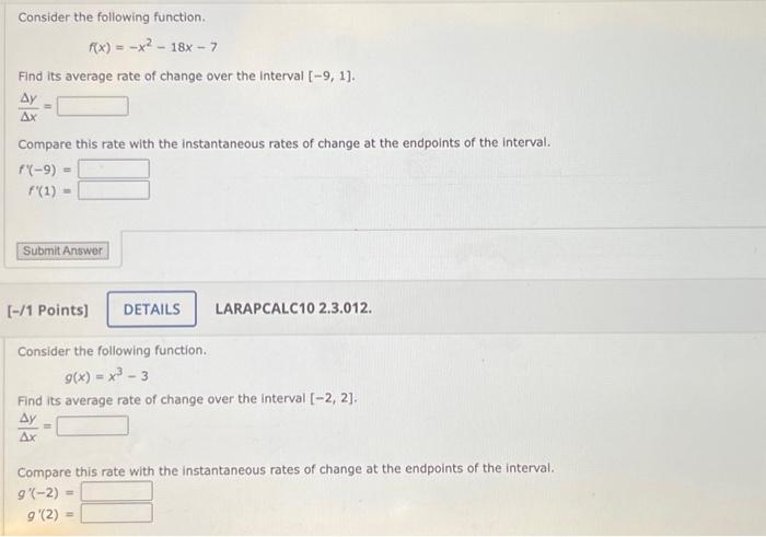Solved Consider the following function. f(x)=−x2−18x−7 Find | Chegg.com
