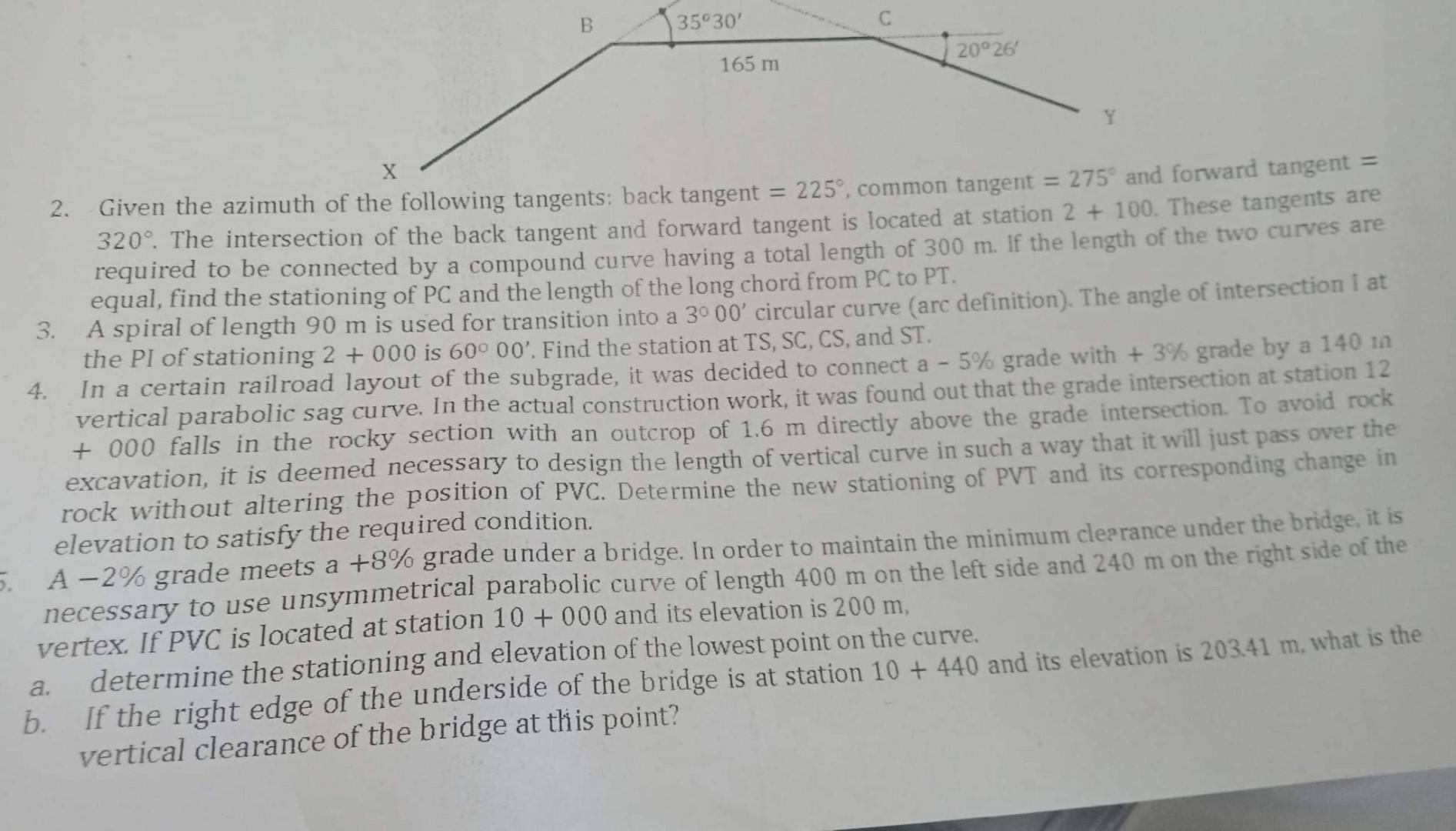 2. Given the azimuth of the following tangents: back | Chegg.com