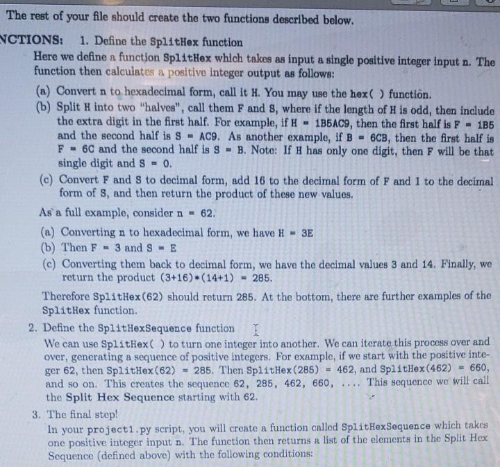 Solved TIONS: 1. Define the Splithex function Here we define | Chegg.com