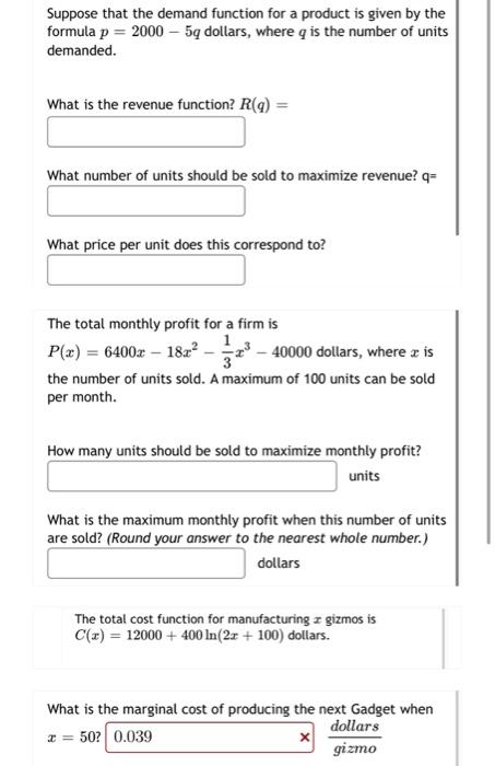 Solved Suppose that the demand function for a product is | Chegg.com