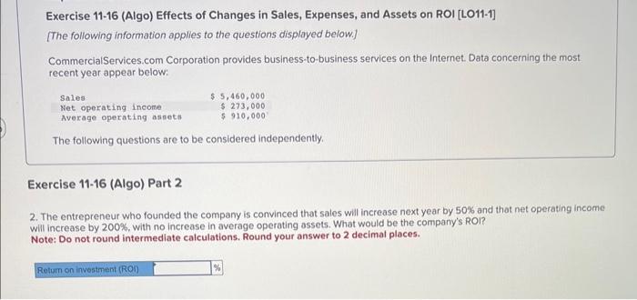 Solved Exercise 11-16 (Algo) Effects of Changes in Sales, | Chegg.com