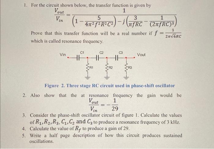 Solved 1. For the circuit shown below, the transfer function | Chegg.com
