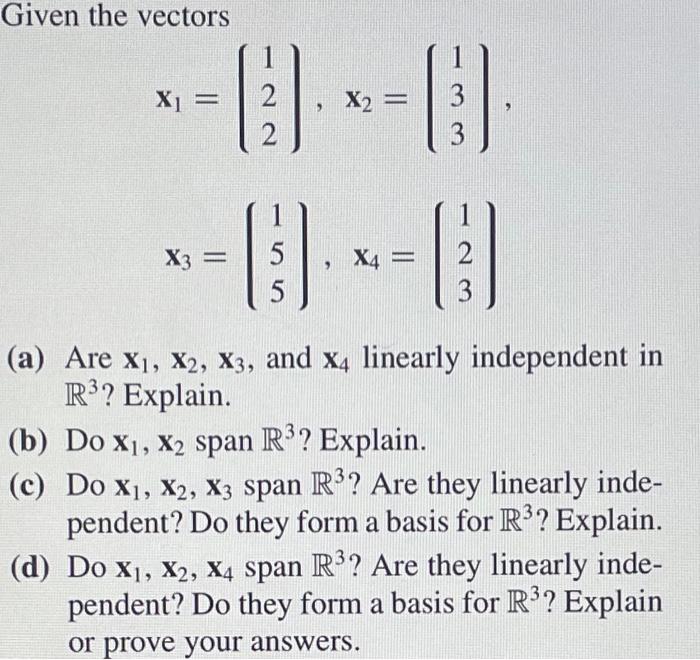 Solved Given the vectors | Chegg.com