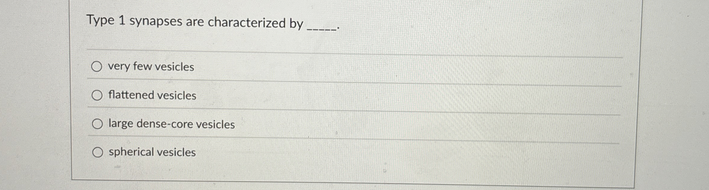 Solved Type 1 ﻿synapses are characterized by q,very few | Chegg.com