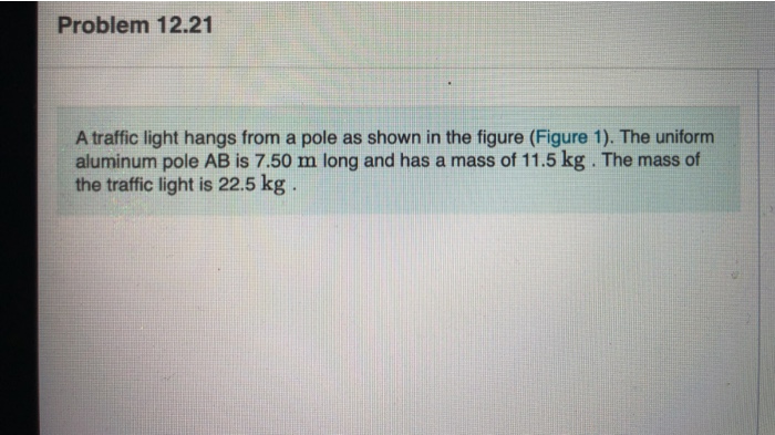 Solved Problem 12.21 A traffic light hangs from a pole as | Chegg.com