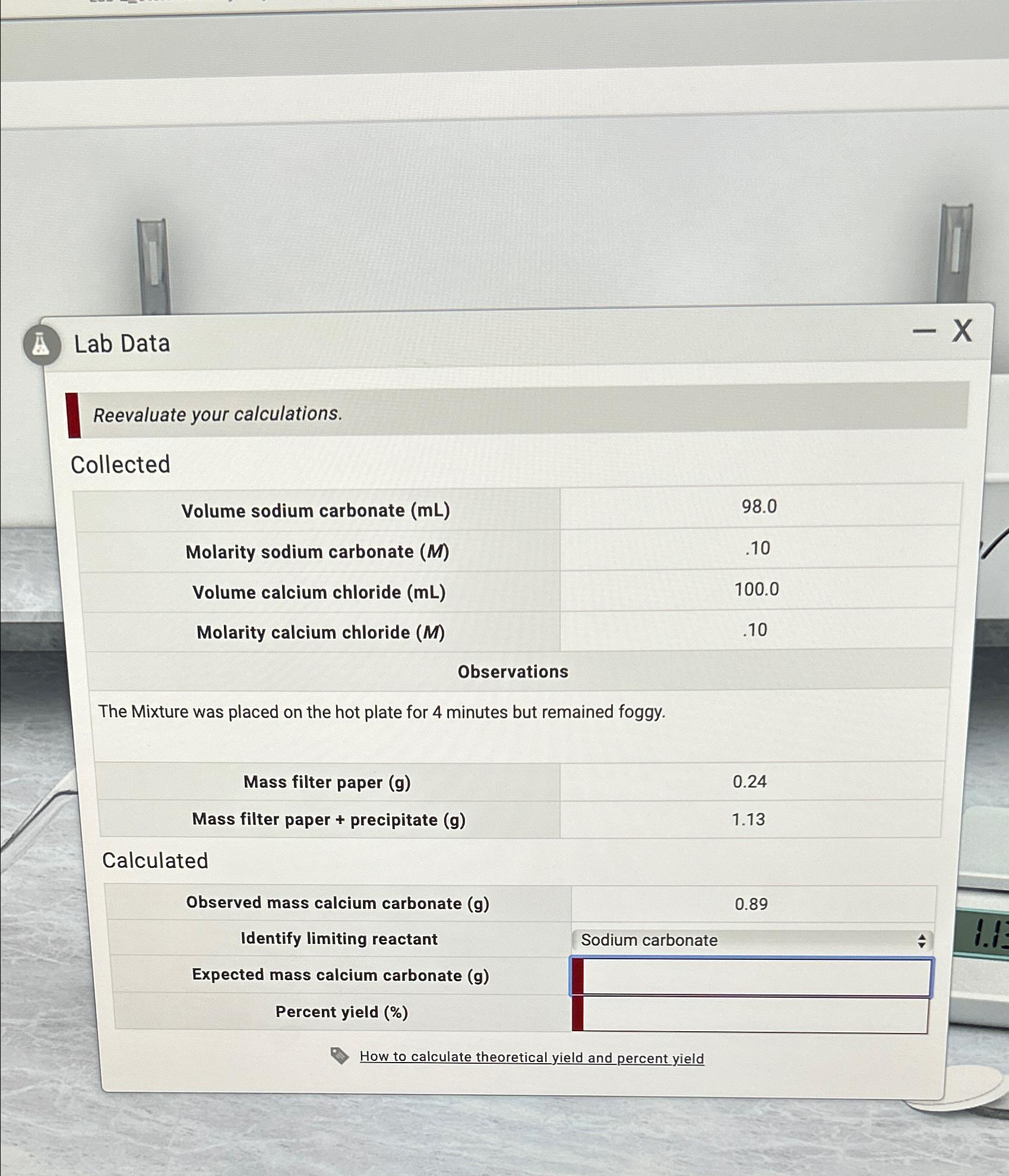 Solved A. ﻿Lab DataReevaluate your | Chegg.com