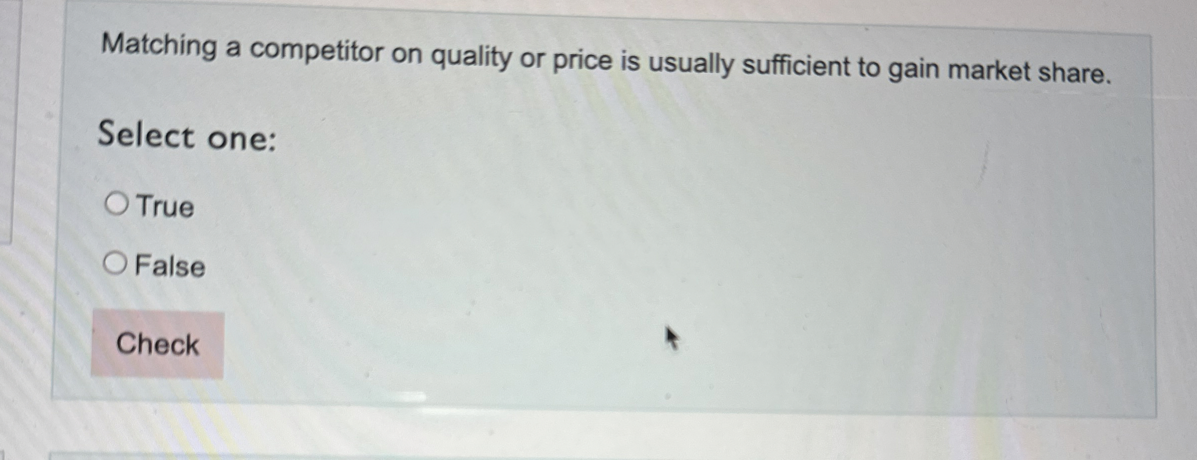 Solved Matching a competitor on quality or price is usually | Chegg.com