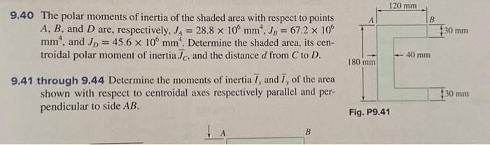 Solved 9.40 The polar moments of inertia of the shaded area | Chegg.com