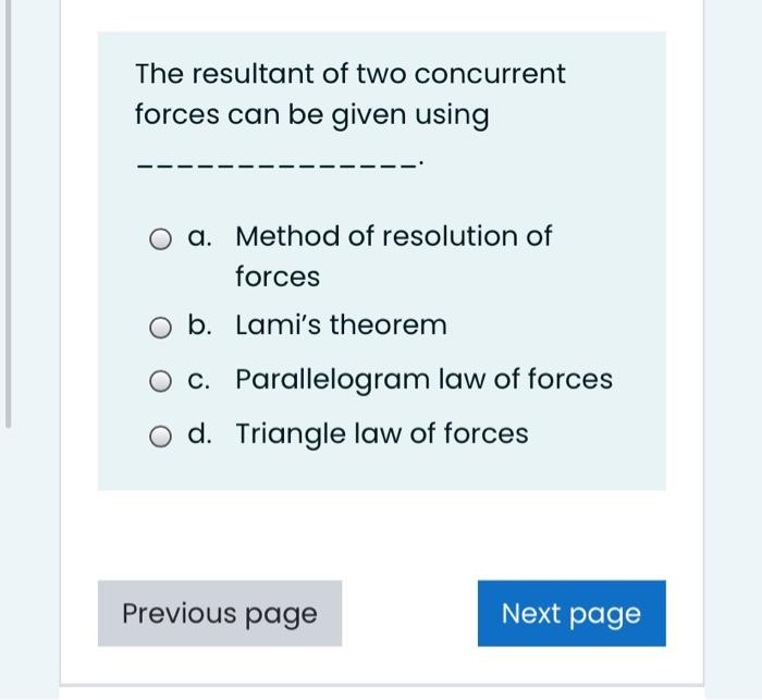 Solved The resultant of two concurrent forces can be given | Chegg.com