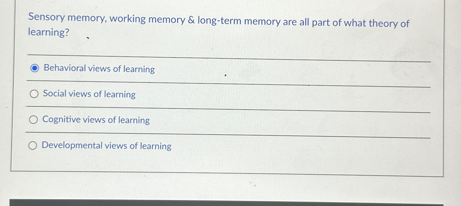 Solved Sensory memory, working memory & long-term memory are | Chegg.com
