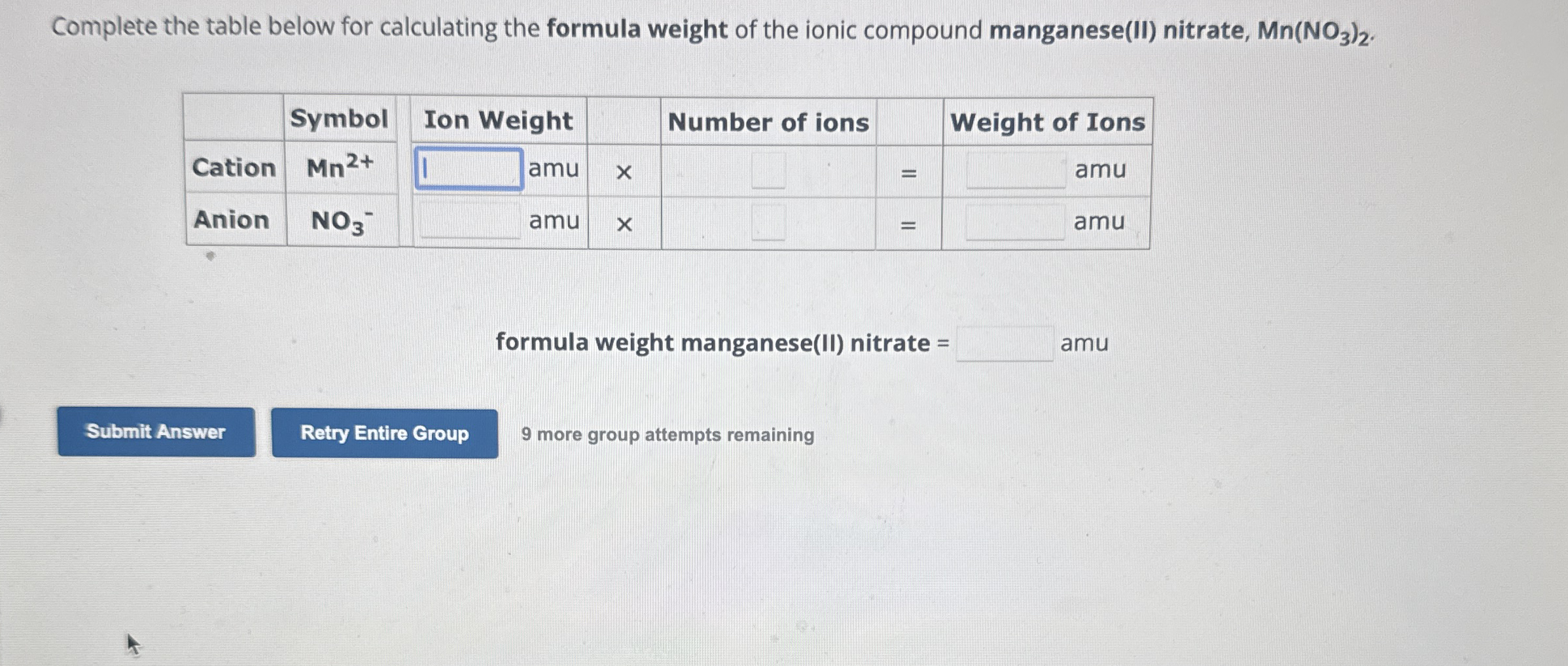 Solved Complete the table below for calculating the formula | Chegg.com