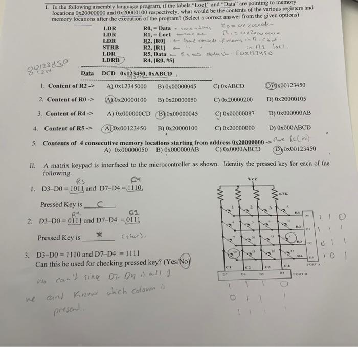 Solved 9012345 I. In the following assembly language | Chegg.com