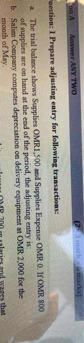 Solved ( 23 marko marks) on A Answer ANY TWO uestion: 1 | Chegg.com