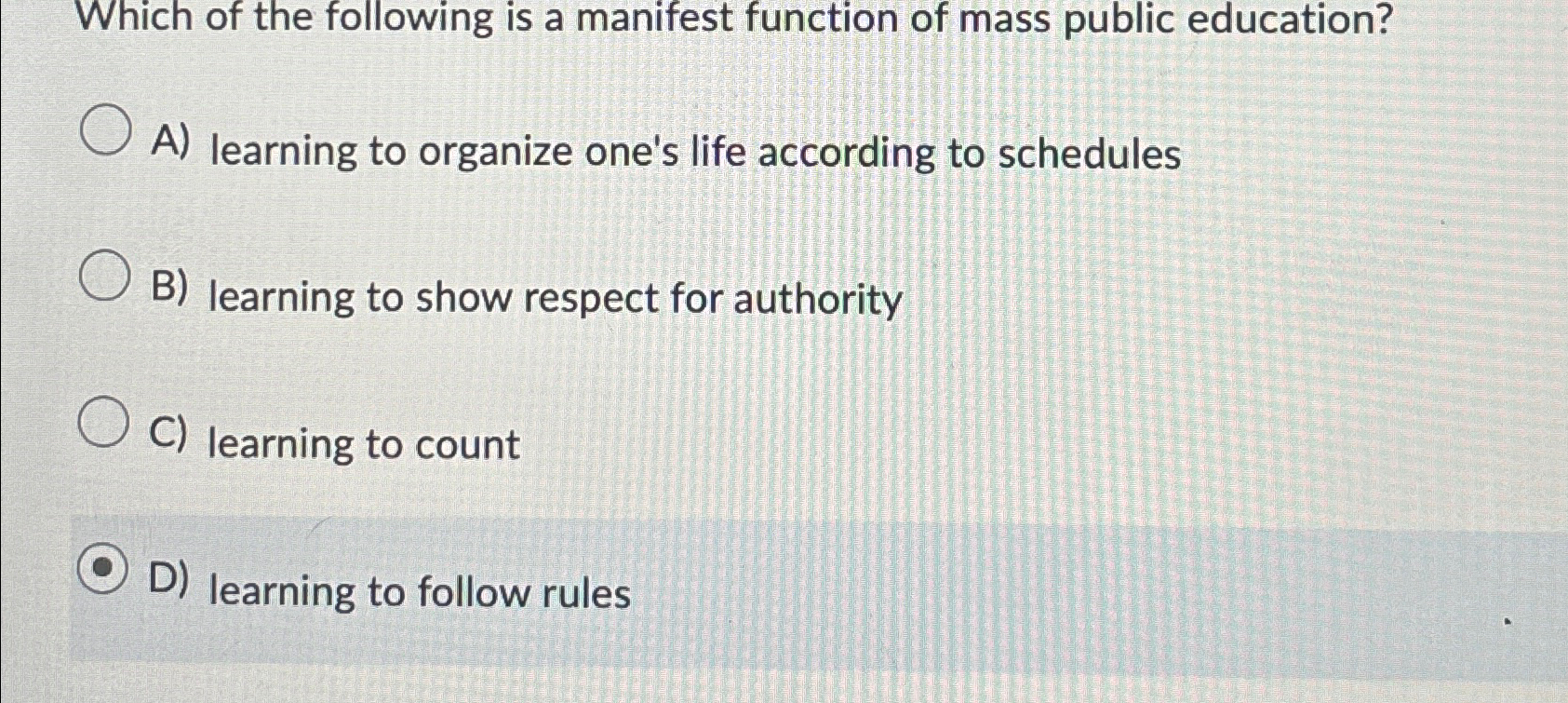 Solved Which of the following is a manifest function of mass | Chegg.com