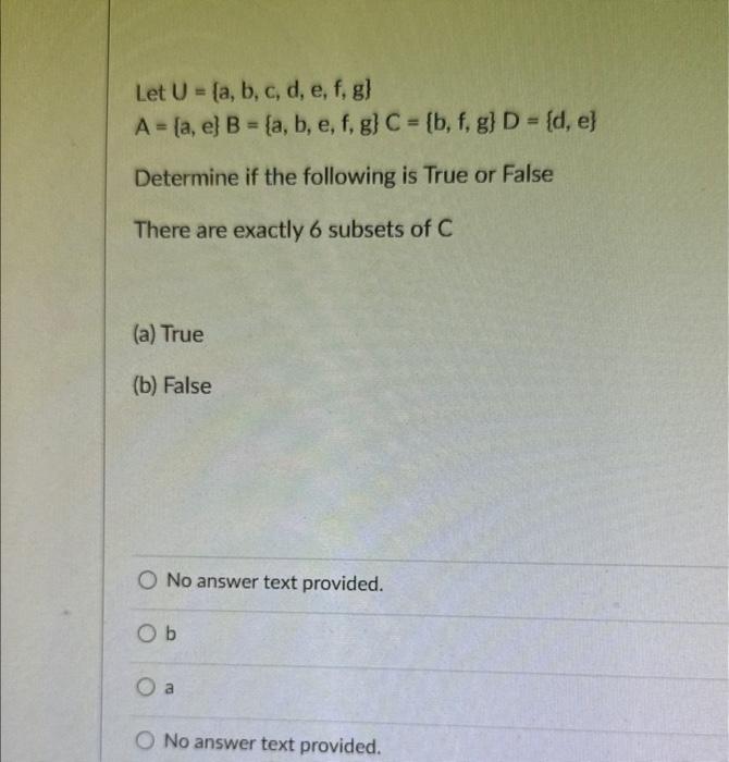 Solved Let U={a,b,c,d,e,f,g} | Chegg.com