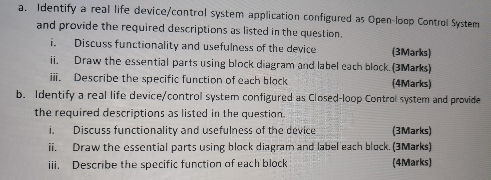 Solved a. Identify a real life device/control system | Chegg.com