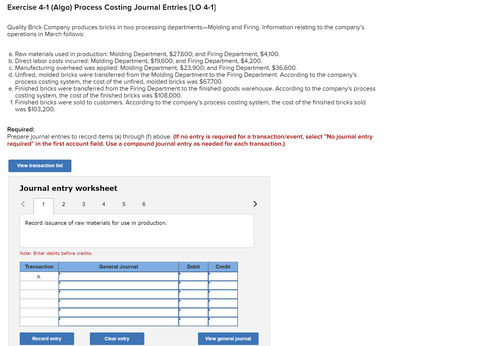 Solved Exercise 4-1 (Algo) ﻿Process Costing Journal Entries | Chegg.com