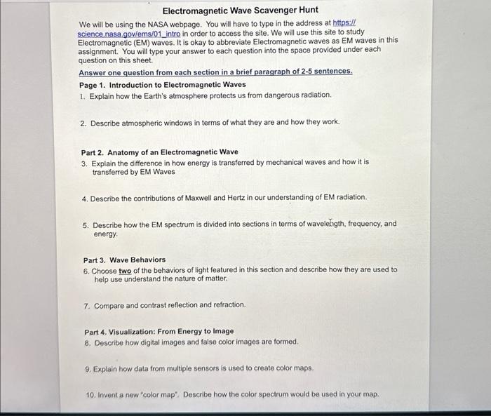 Solved Electromagnetic Wave Scavenger Hunt We will be using | Chegg.com