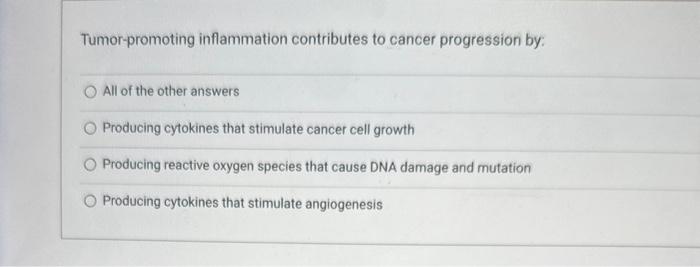 Solved Tumor-promoting inflammation contributes to cancer | Chegg.com