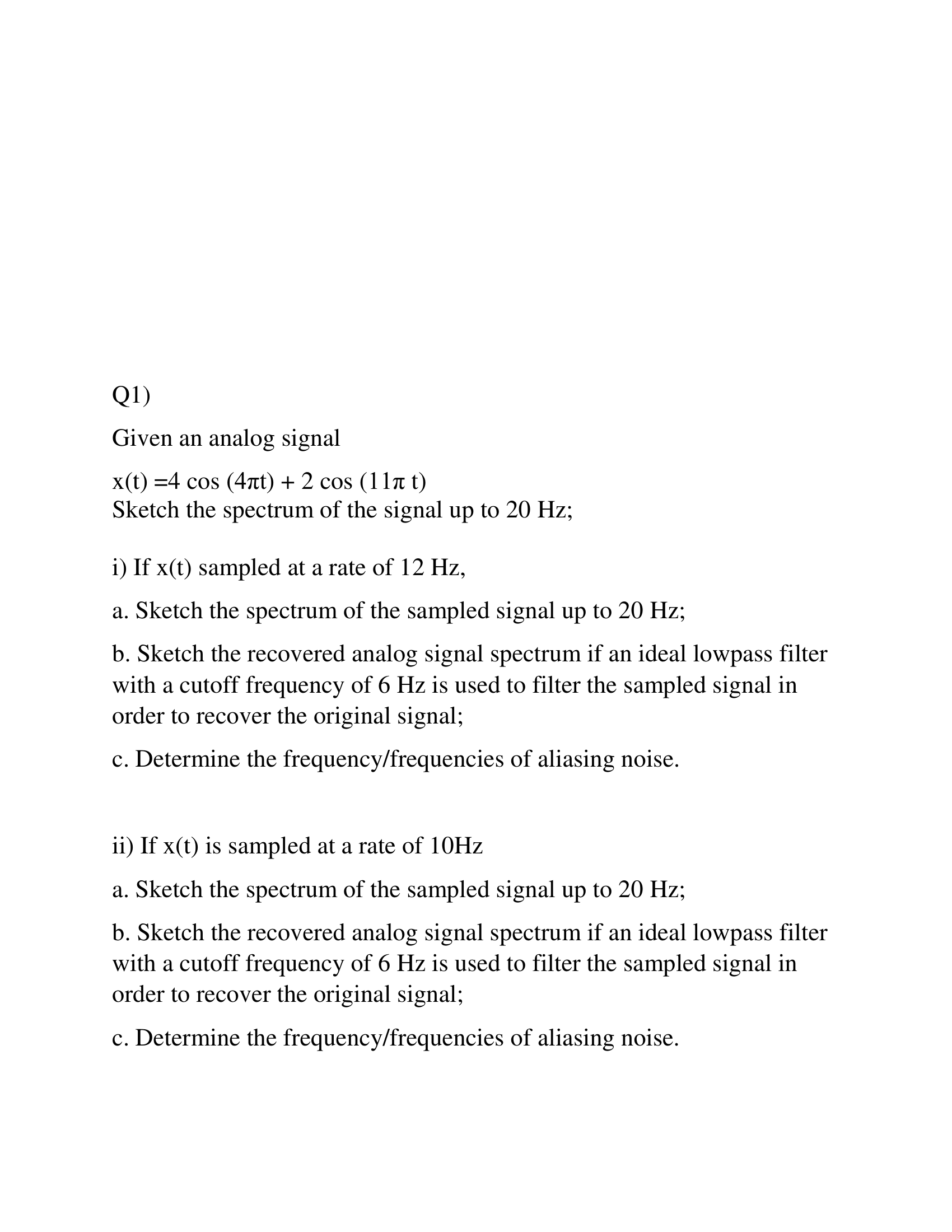 Q1) ﻿Given an analog signal | Chegg.com