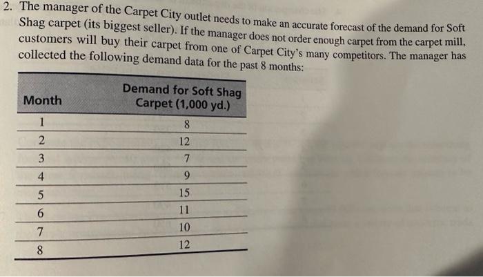 Solved 2. The manager of the Carpet City outlet needs to | Chegg.com