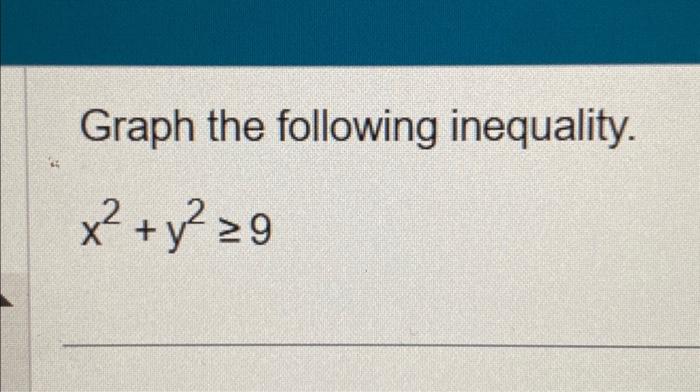 Solved Graph the following inequality. x2+y2≥9 | Chegg.com