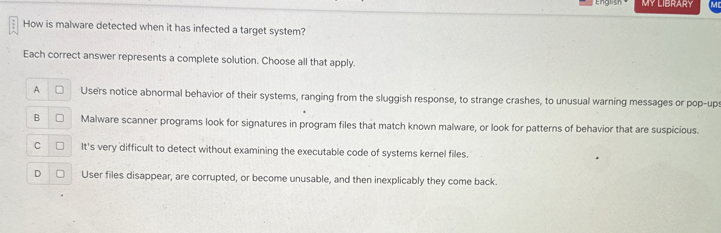 Solved How is malware detected when it has infected a target | Chegg.com