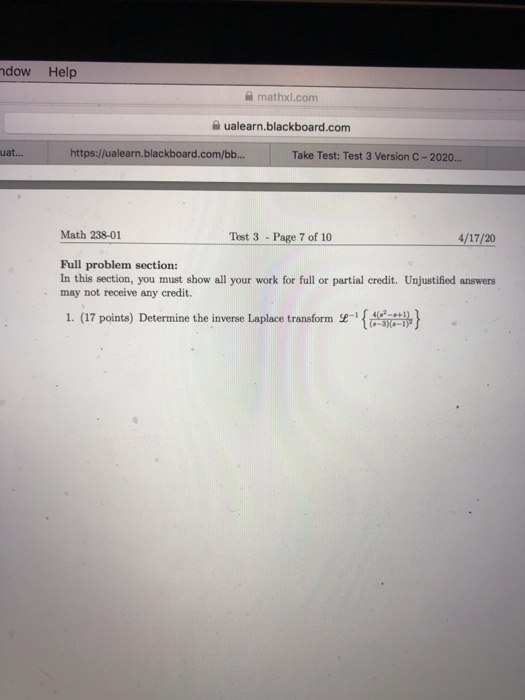 Solved dow Help mathxl.com ualearn.blackboard.com wat... | Chegg.com