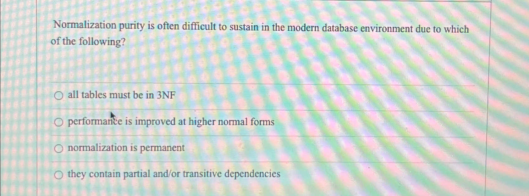 Solved Normalization purity is often difficult to sustain in | Chegg.com