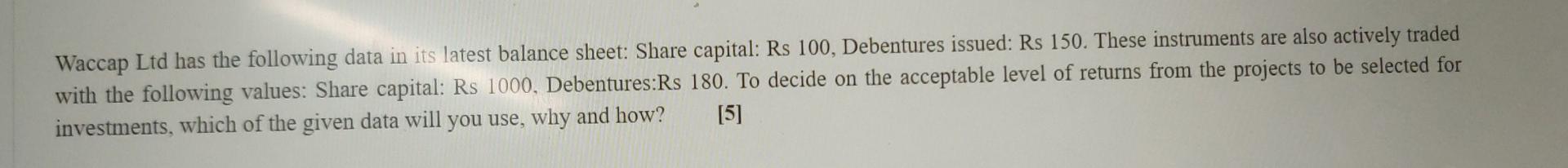 Solved Waccap Ltd has the following data in its latest | Chegg.com