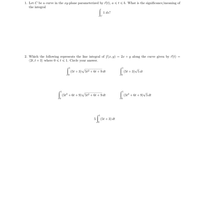 Solved 1. Let C be a curve in the ry-plane parameterized by | Chegg.com