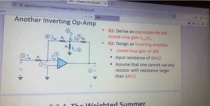 Solved Another Inverting Op-Amp - Q1: Derive an expression | Chegg.com