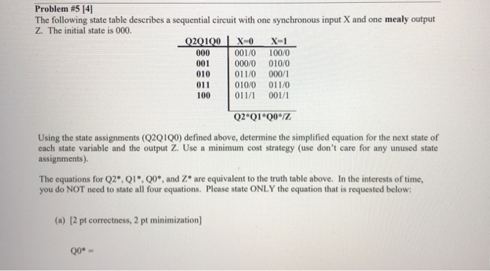 Solved Problem #5 [4] The following state table describes a | Chegg.com
