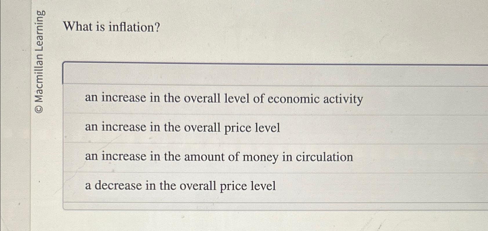 Solved E∞ ﻿What is inflation?an increase in the overall | Chegg.com